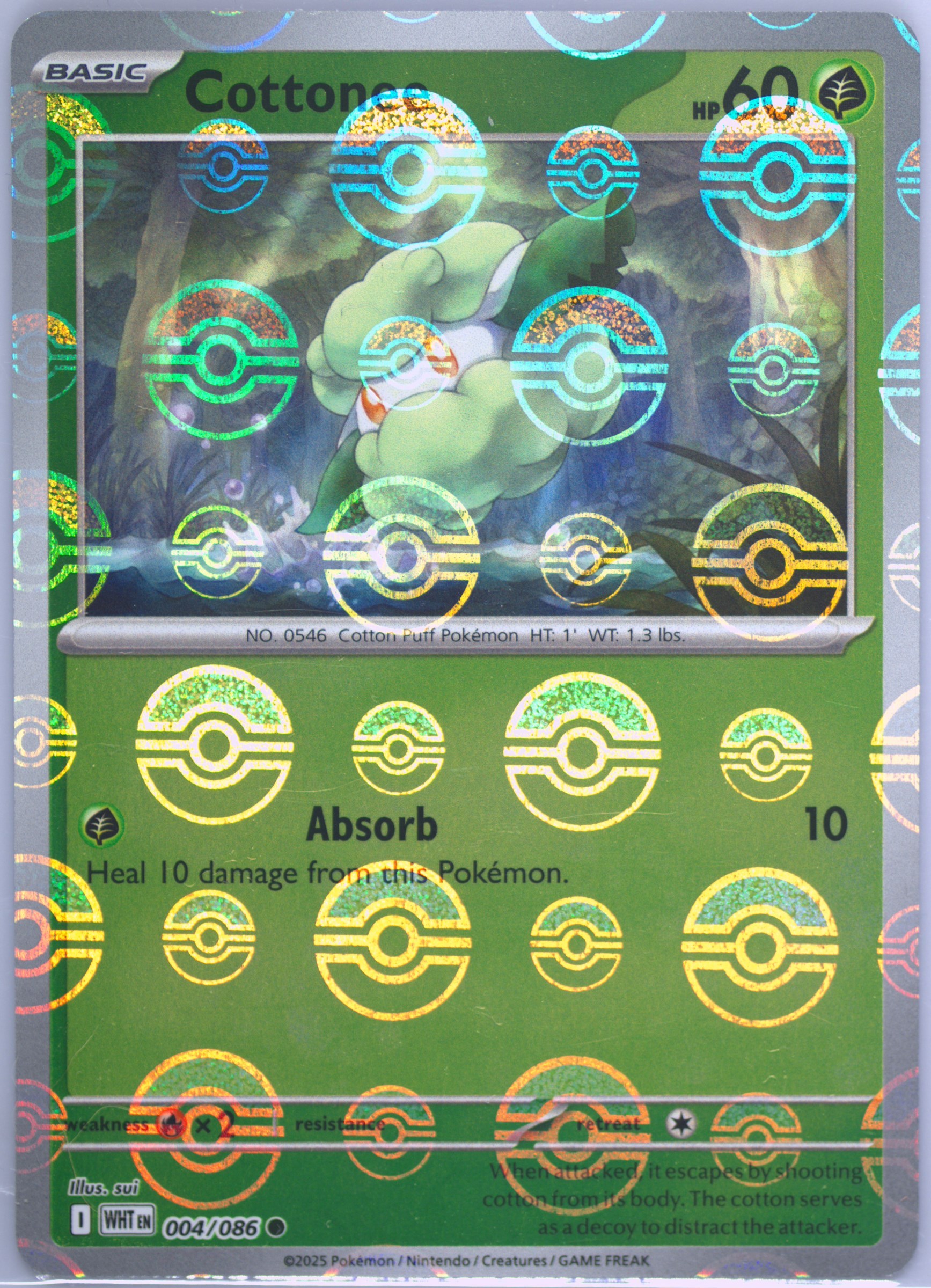 Cottonee Poke Ball Reverse Holo (004) 2025 Pokemon Wht EN-White Flare ...